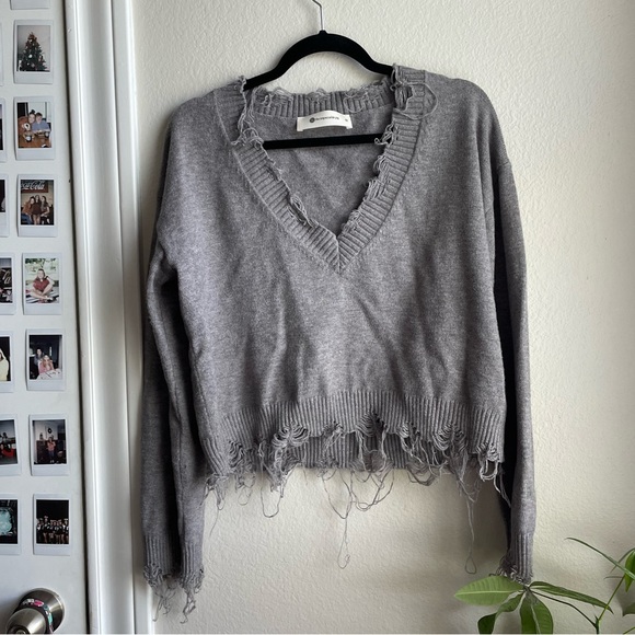 The Impeccable Pig | Sweaters | Grey Distressed Cropped Sweater | Poshmark